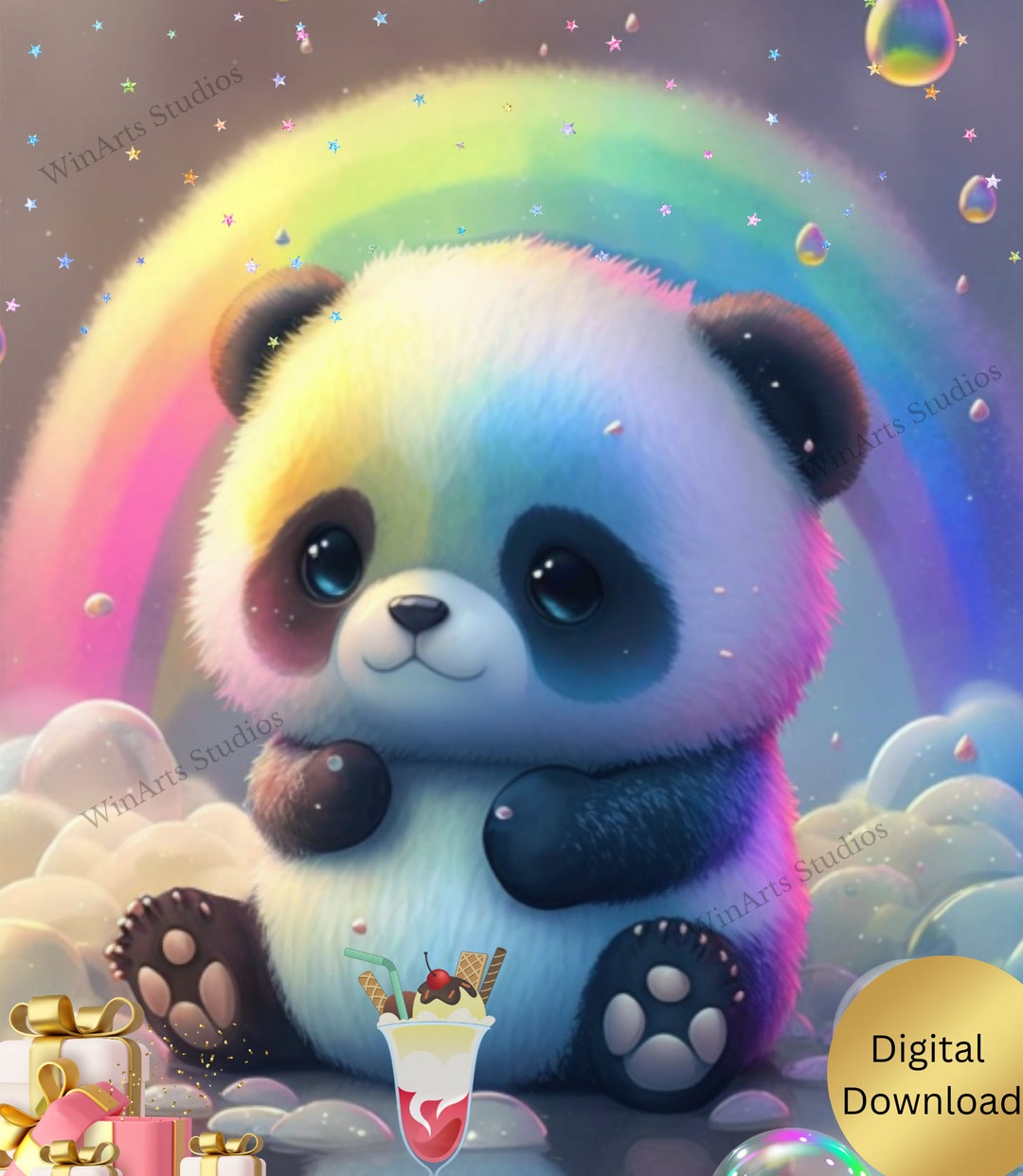 Cute Panda Rainbow Nursery Art Printable, Digital Instant Download ...