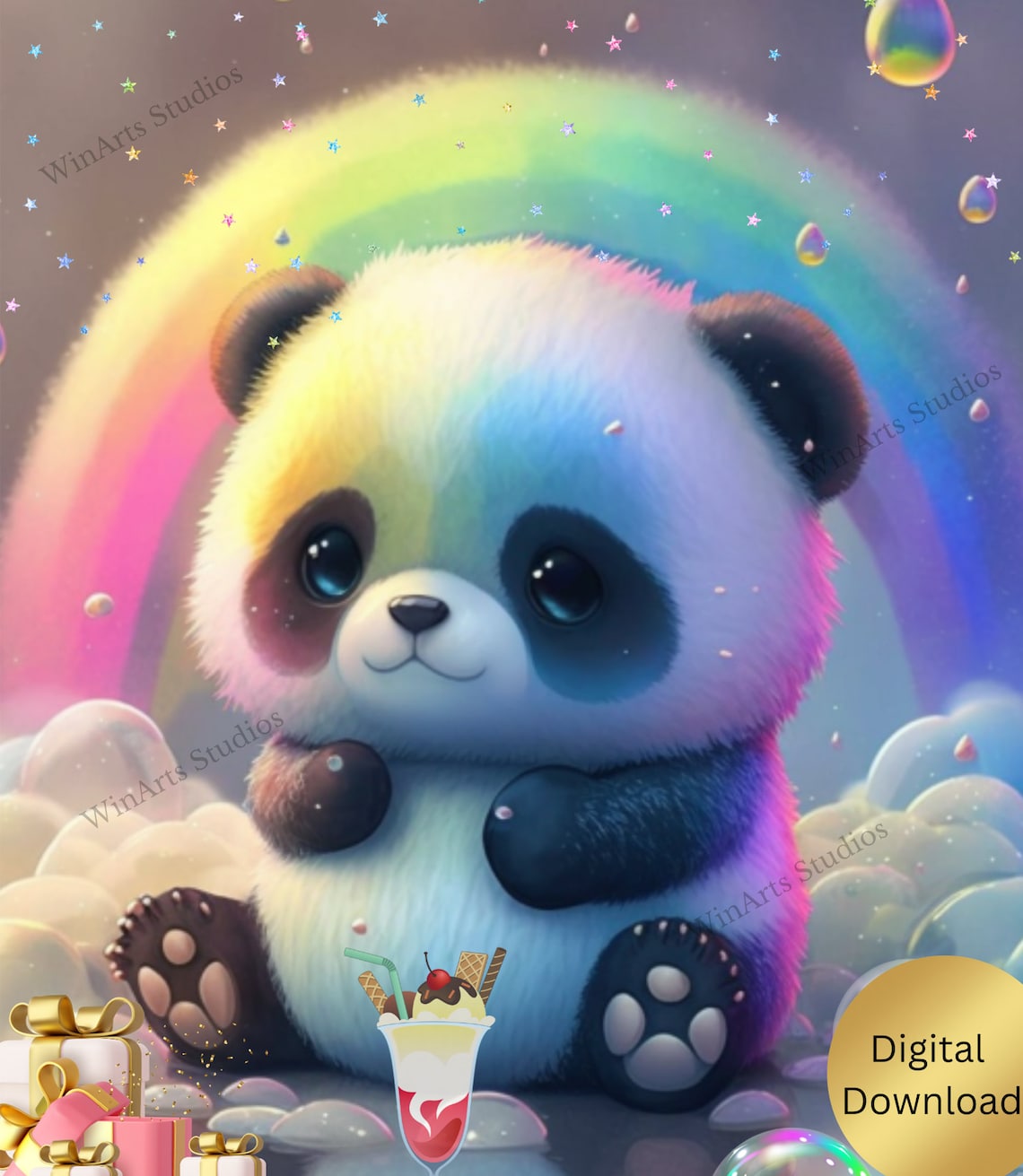 Cute Panda Rainbow Nursery Art Printable, Digital Instant Download ...