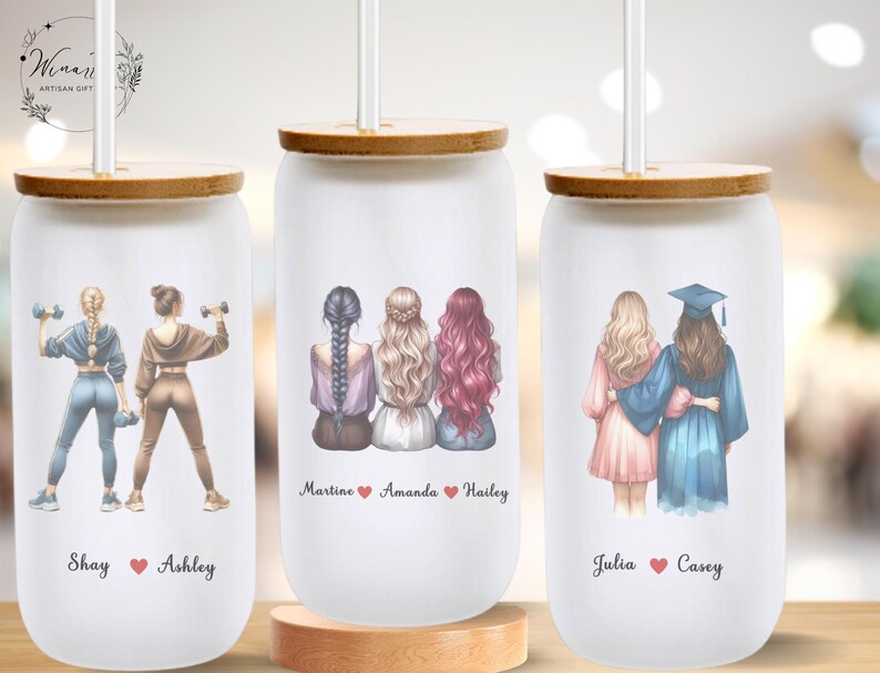 Custom Best Friends Mug Personalized Iced Coffee Frosted Tumbler Bestie ...