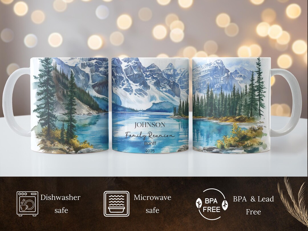Personalized Family Reunion Mug Lake Mountain Reunion Mug Watercolor ...