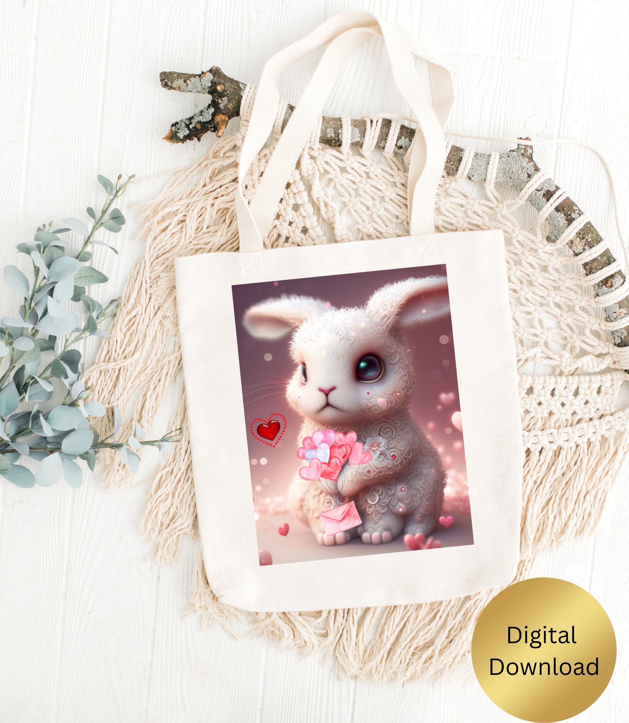 Cute Baby Rabbit Valentine Hearts Nursery Art Printable, Digital ...