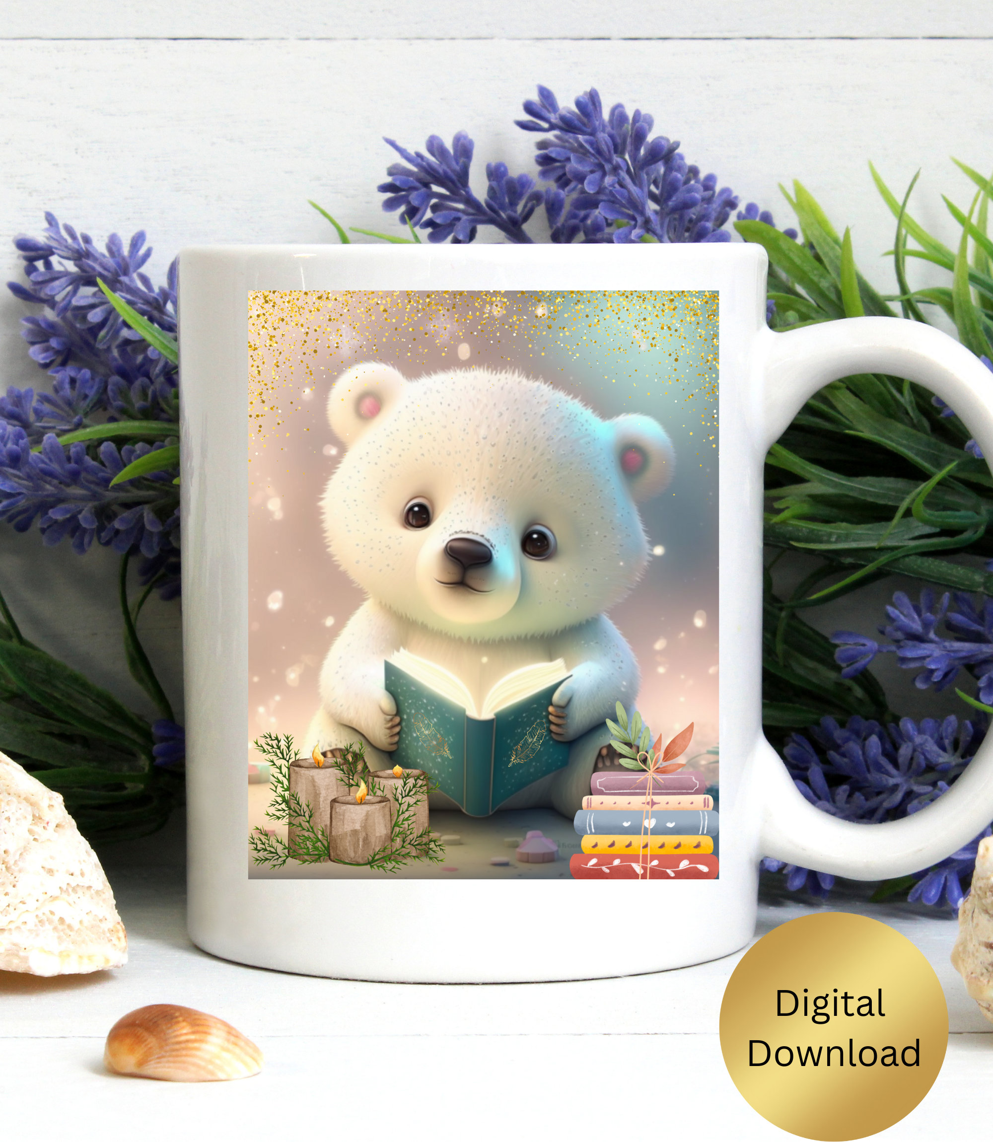 Cute Polar Bear Reading a Book Nursery Art Printable Digital - Etsy