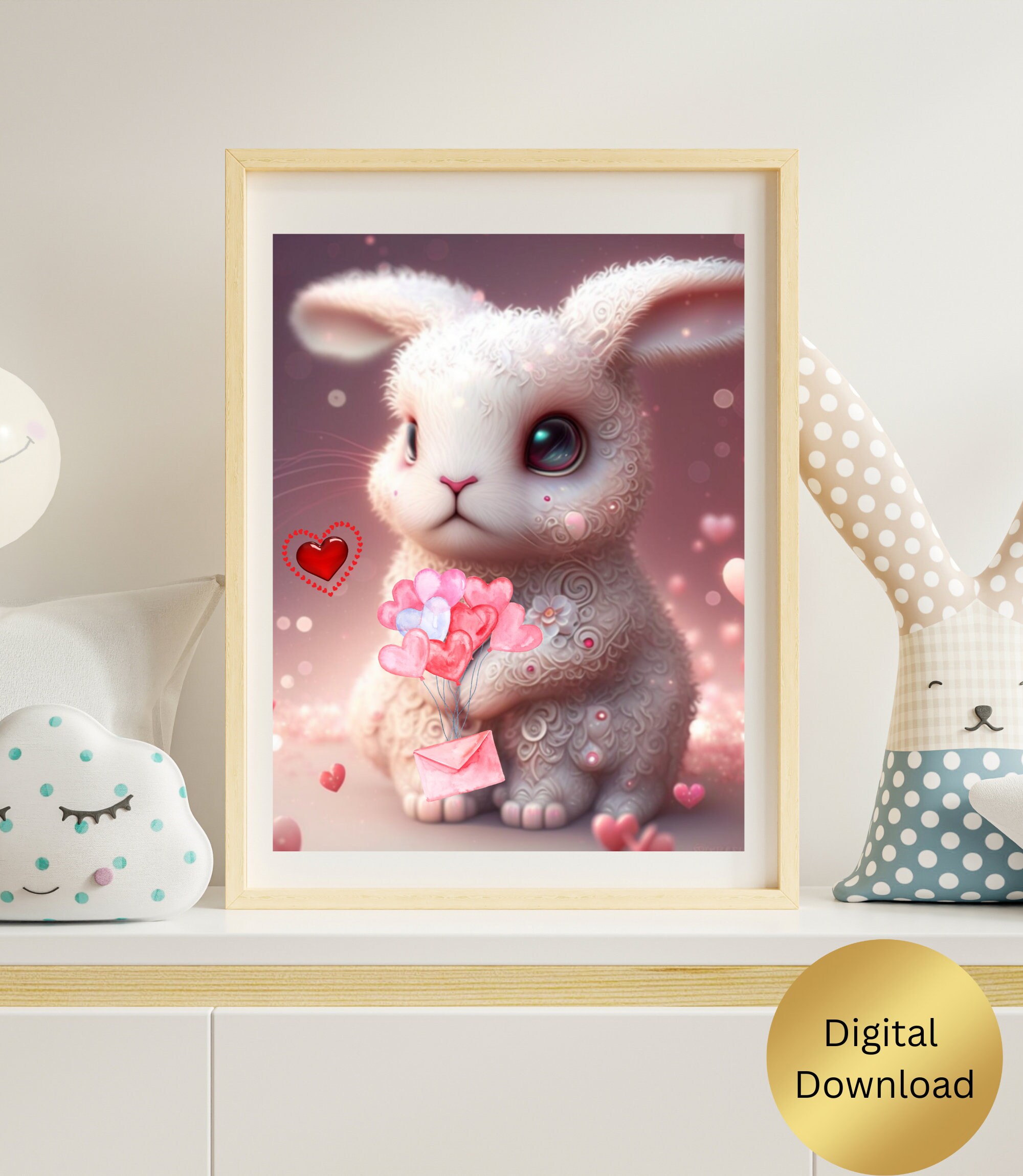 Cute Baby Rabbit Valentine Hearts Nursery Art Printable, Digital ...