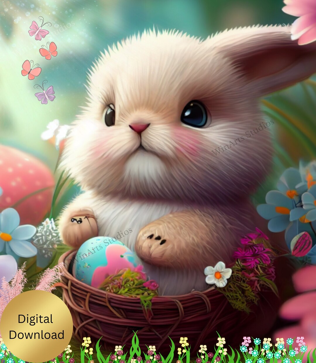 Rabbit Wall Art Cute Easter Bunny Rabbit In Garden Mothers Day Printable Nursery Digital
