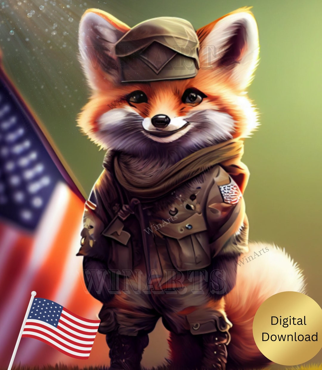 Cute Patriotic Fox PNG Printable Image, Nursery Digital Instant ...