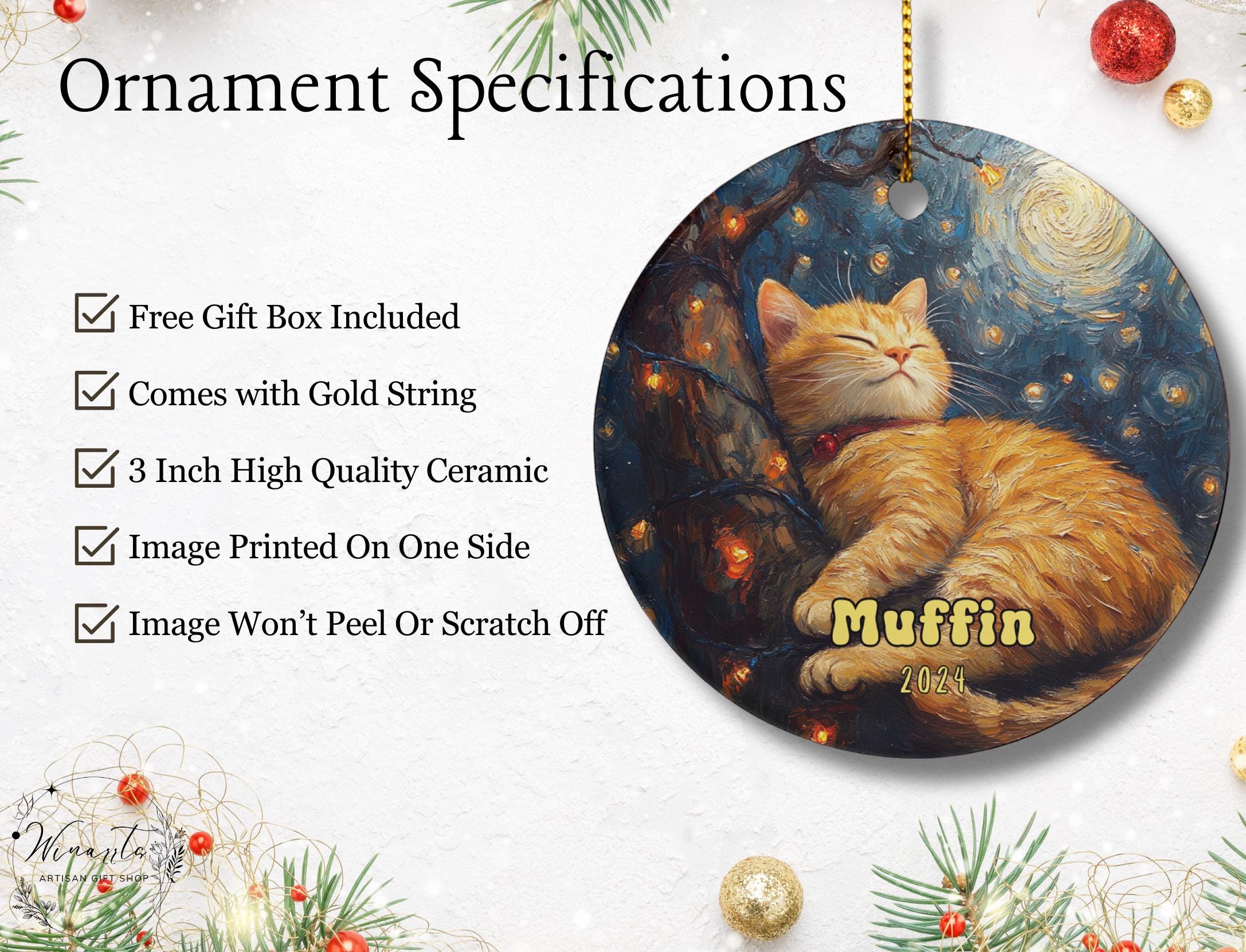 Personalized Starry Night Cat Orange Cat Ornament Orange Cat Keepsake ...