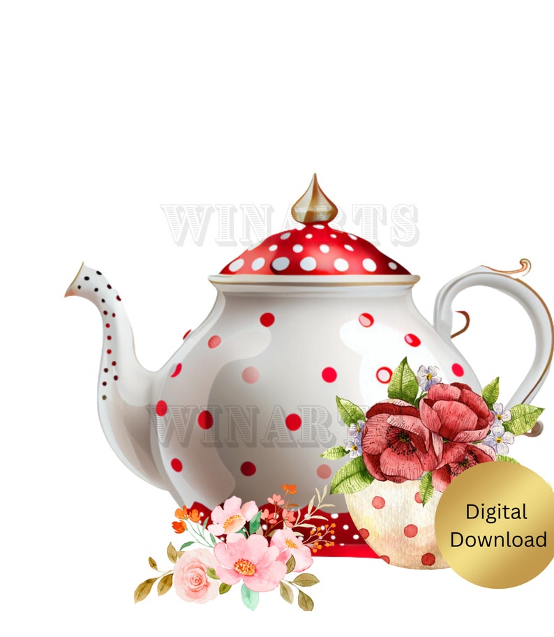 Set of 5 Bear Tea Party Floral Teapot Transparent Background - Etsy