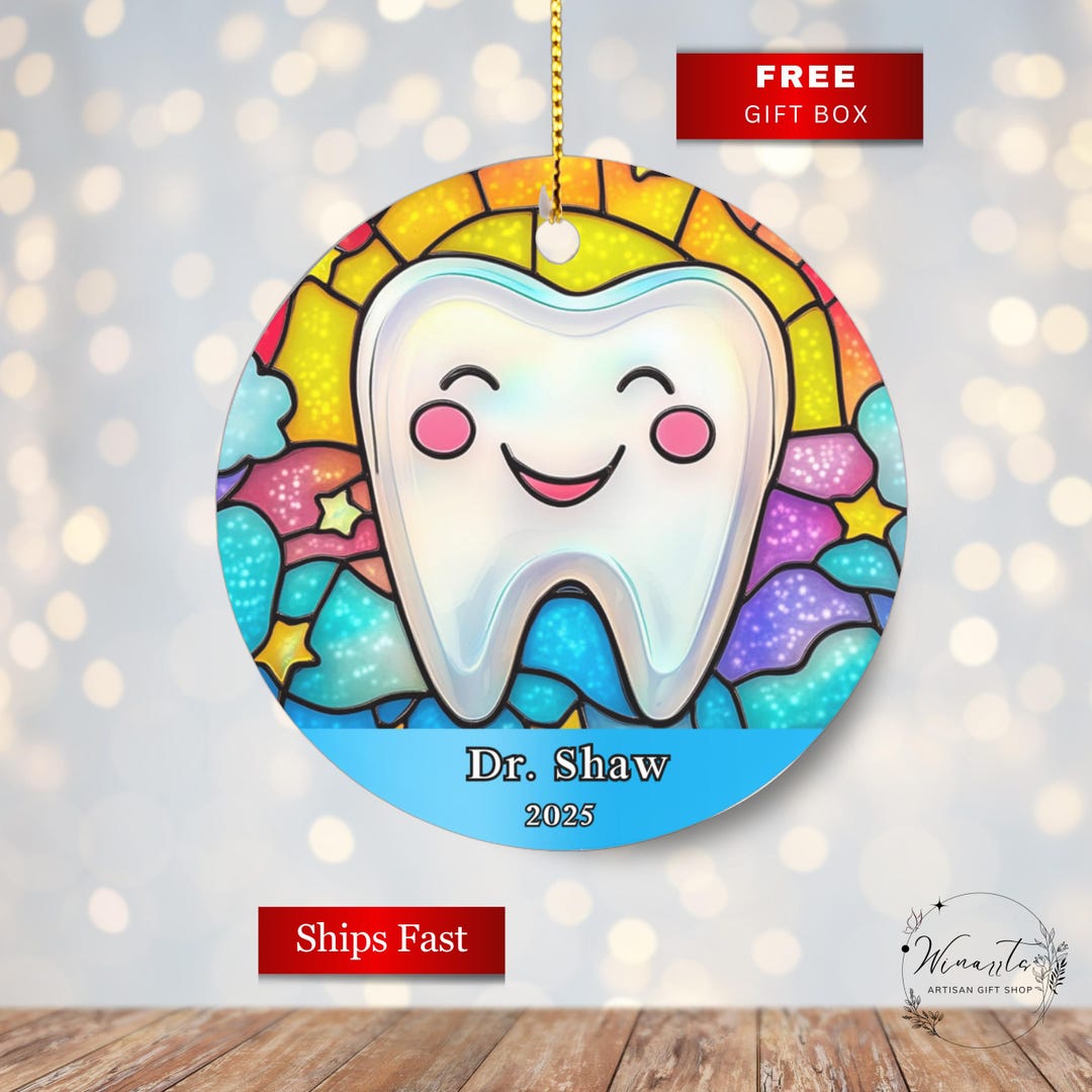 Personalized Dentist Tooth Stained Glass Ornament Faux Stained Glass ...