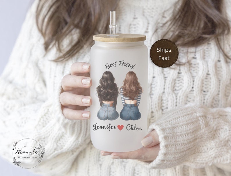 Custom Best Friends Mug Personalized Iced Coffee Frosted Tumbler Bestie ...