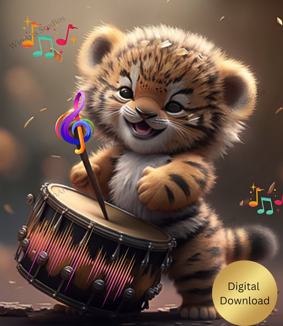 Cute Tiger Playing Drums Kids Room Decor Nursery Art Printable, Digital ...