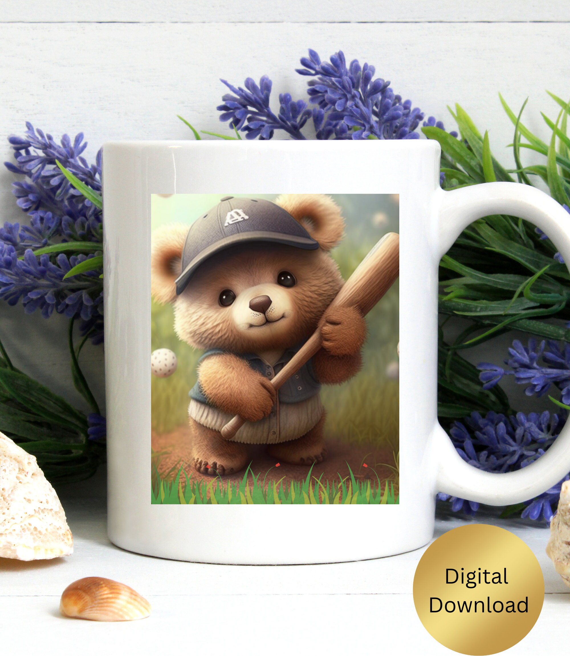 Bear Wall Art Cute Whimsical Little Bear Playing Baseball Printable ...