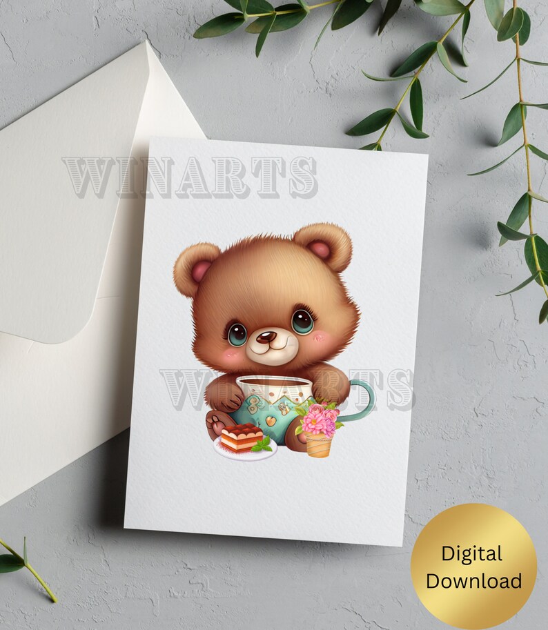 Set of 5 Bear Tea Party Floral Teapot Transparent Background PNG ...