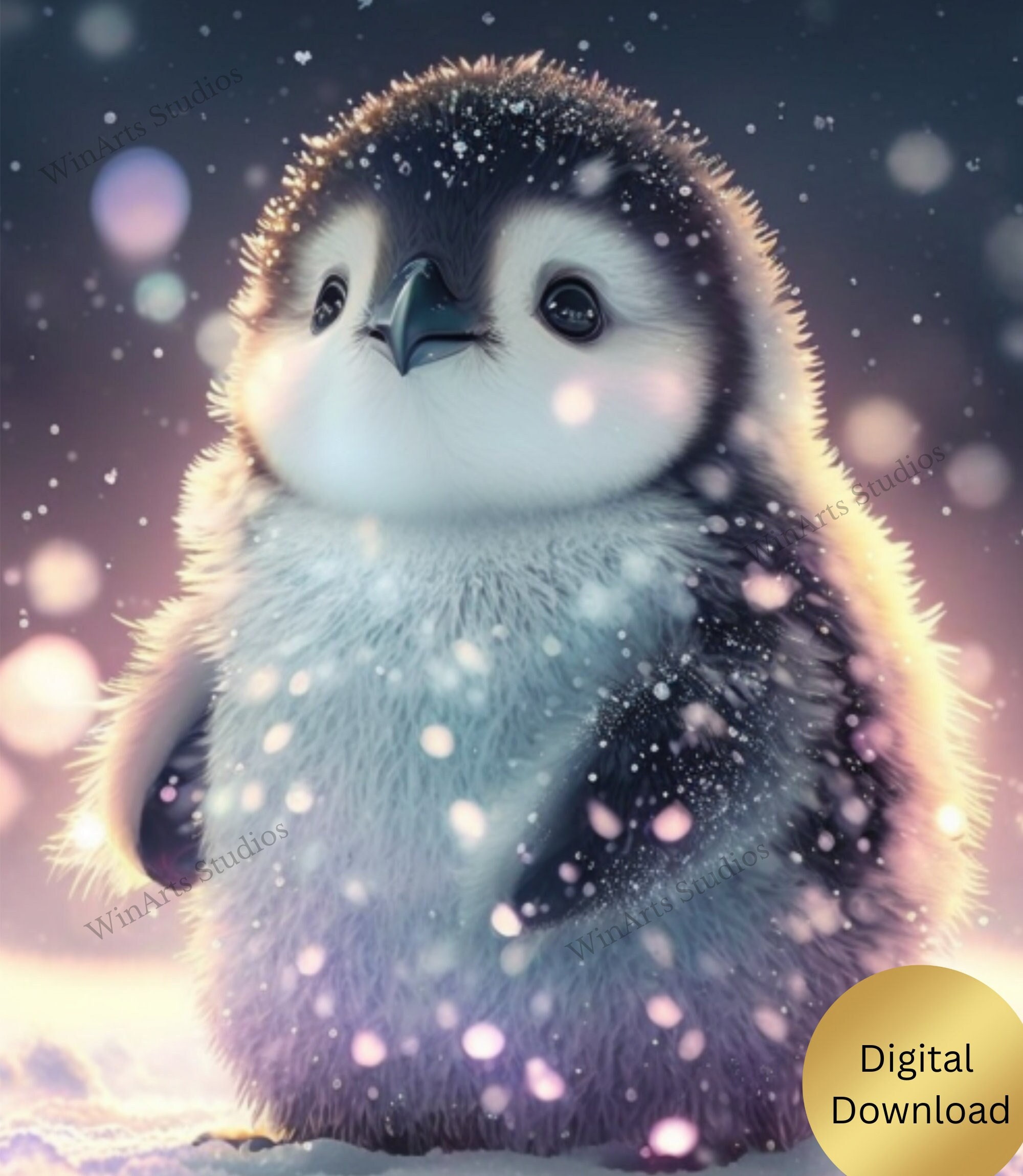 Cute Baby Penguin in Snow Art Printable, Digital Instant Download ...