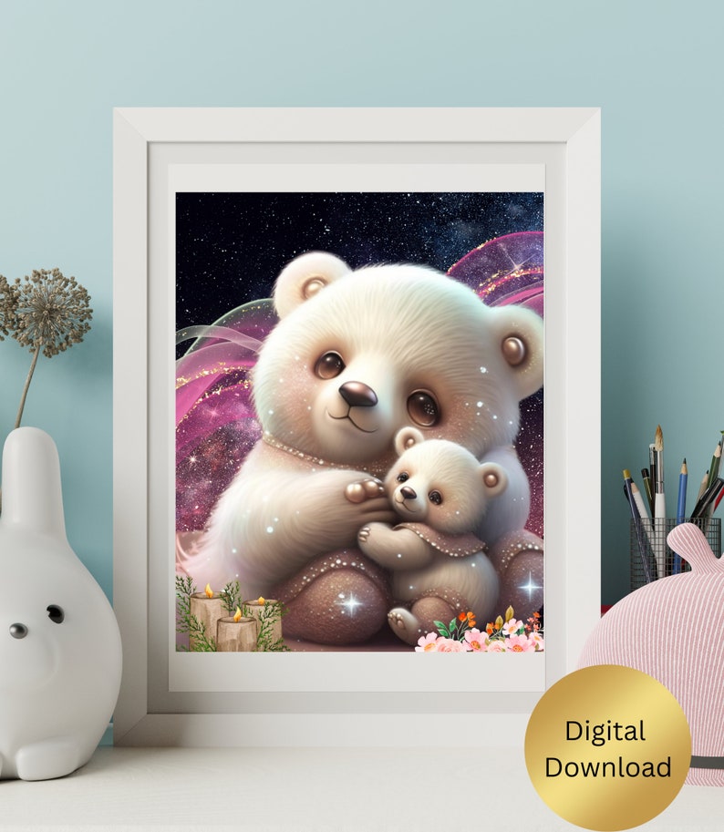 Bear Wall Art Cute Mommy and Baby Bear Mother's Day Printable, Nursery ...