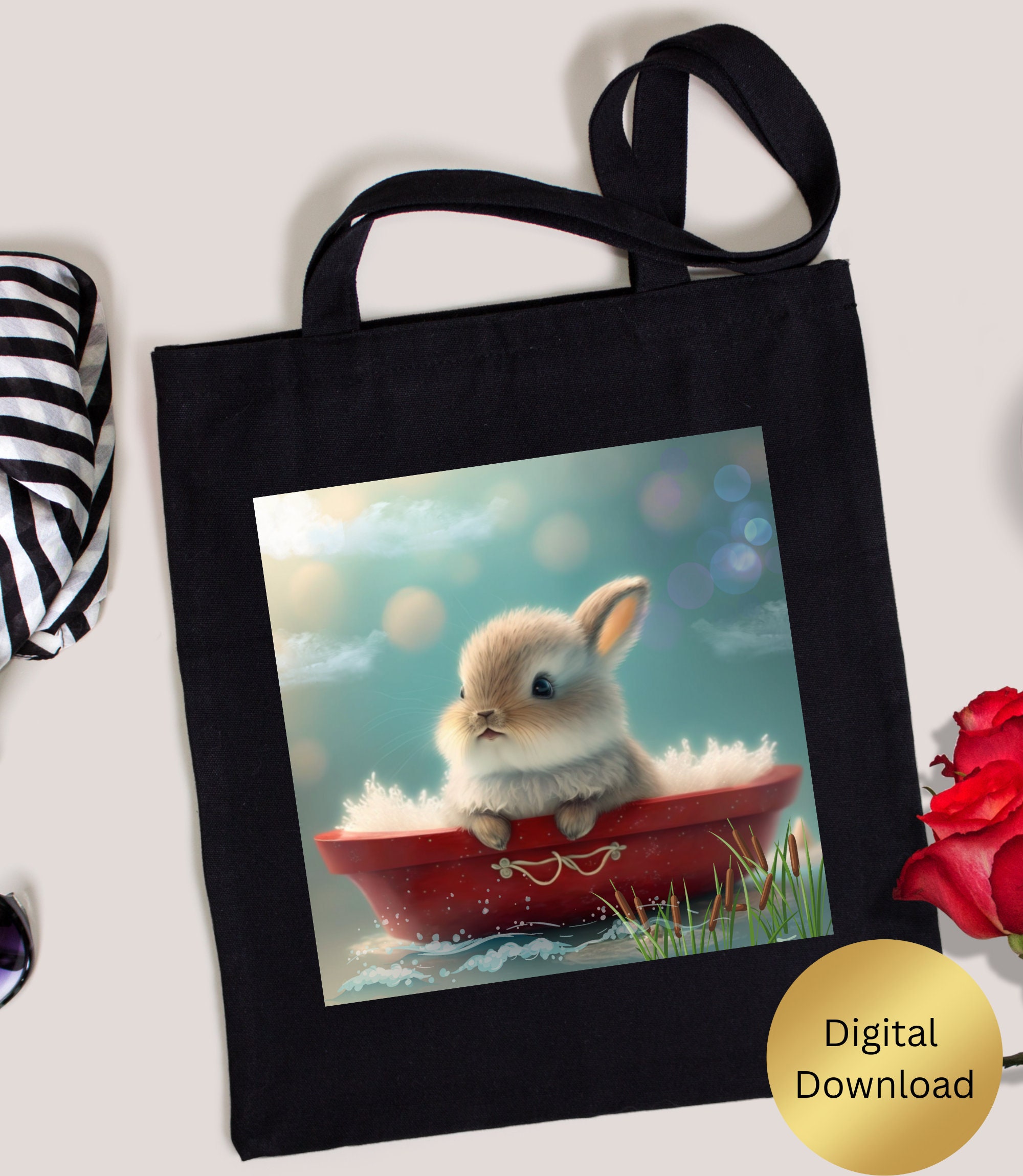 Cute Whimsical Rabbit in a Red Boat Art Printable, Digital Instant ...