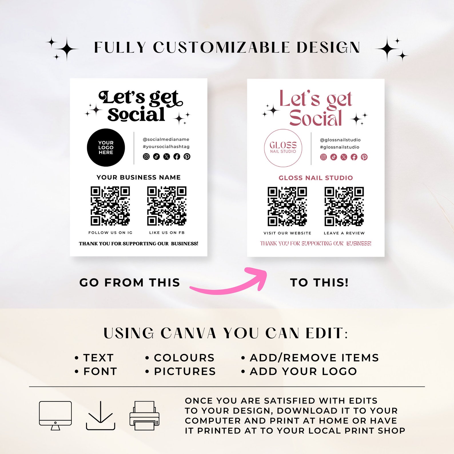 Lets Get Social Printable Sign, Connect With Us Social Media Sign Canva ...