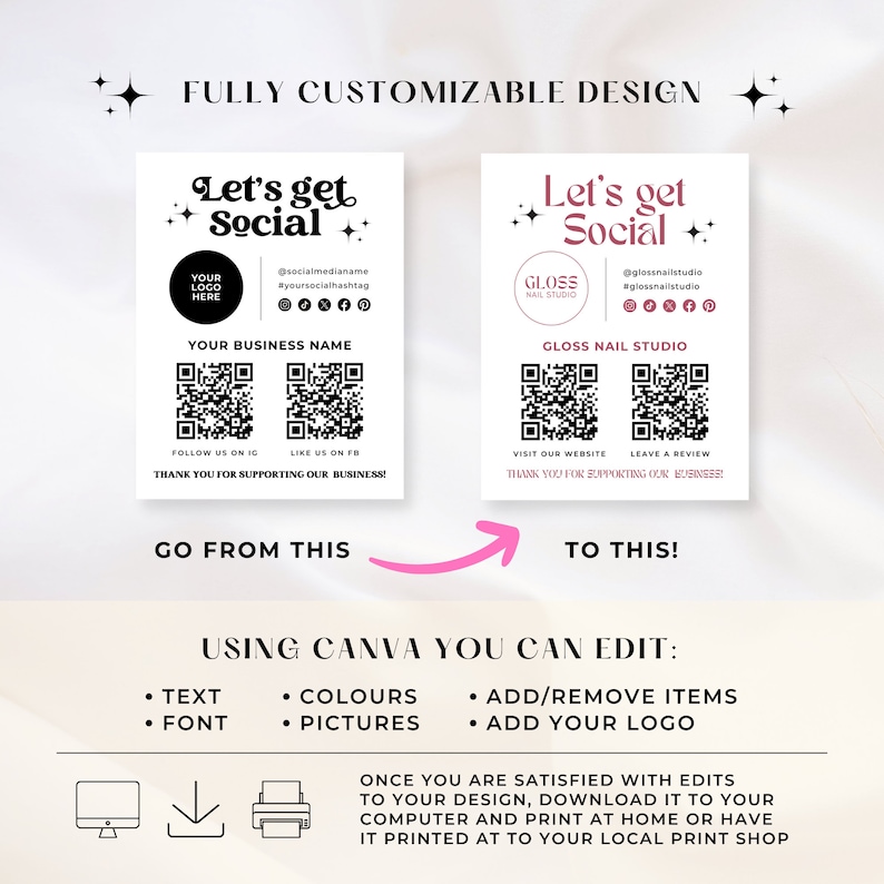 Lets Get Social Printable Sign, Connect With Us Social Media Sign Canva ...