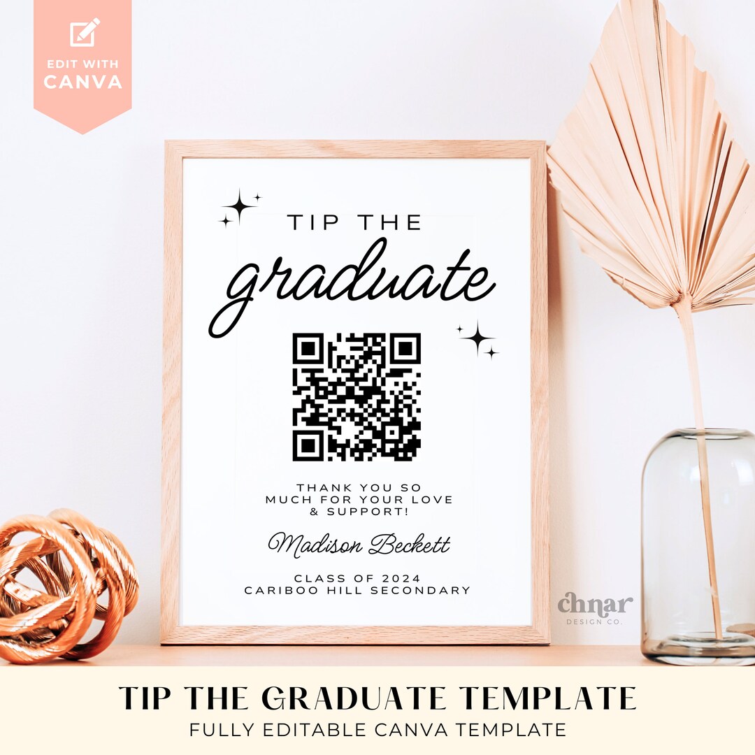 Minimalist QR Code for Grad Party, Tip the Graduate Sign, Editable ...