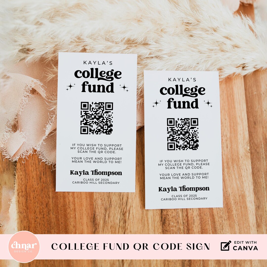 College Fund QR Code Template, Editable Graduation Gift Insert Card ...