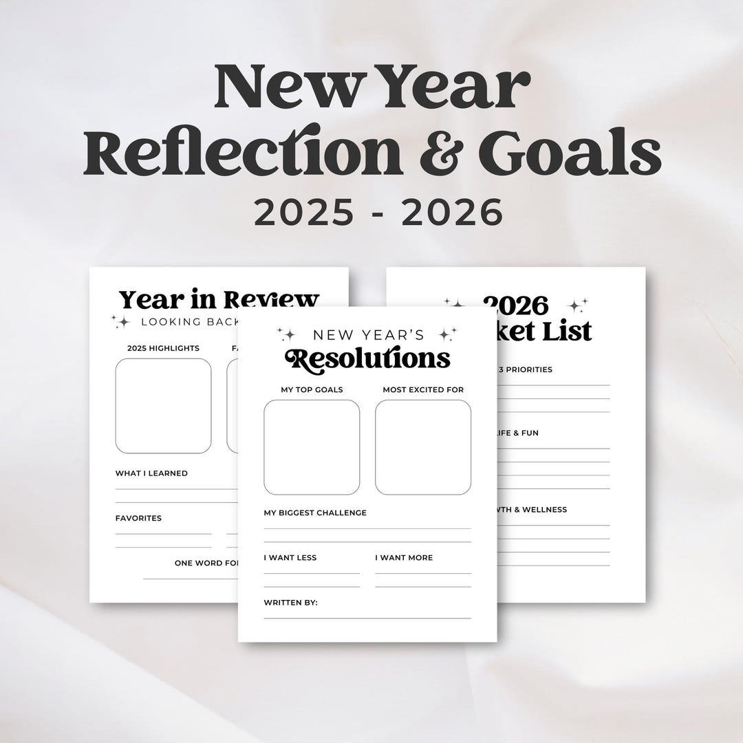 New Year Reflections & Goals Printable, Year in Review Worksheet, New ...