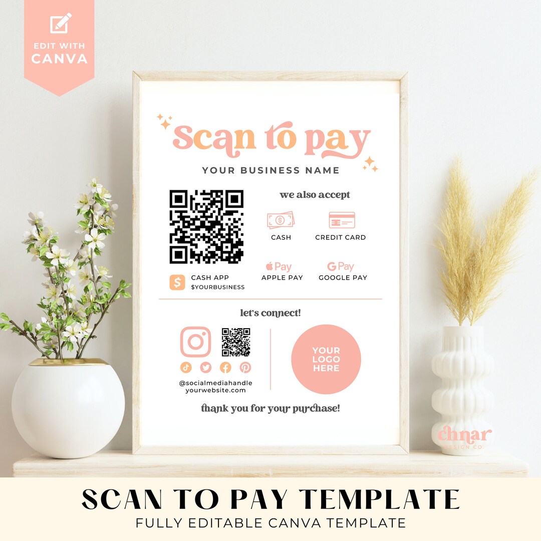 Editable Scan to Pay Sign Template for Nail Tech, Lash Artist and Hair ...