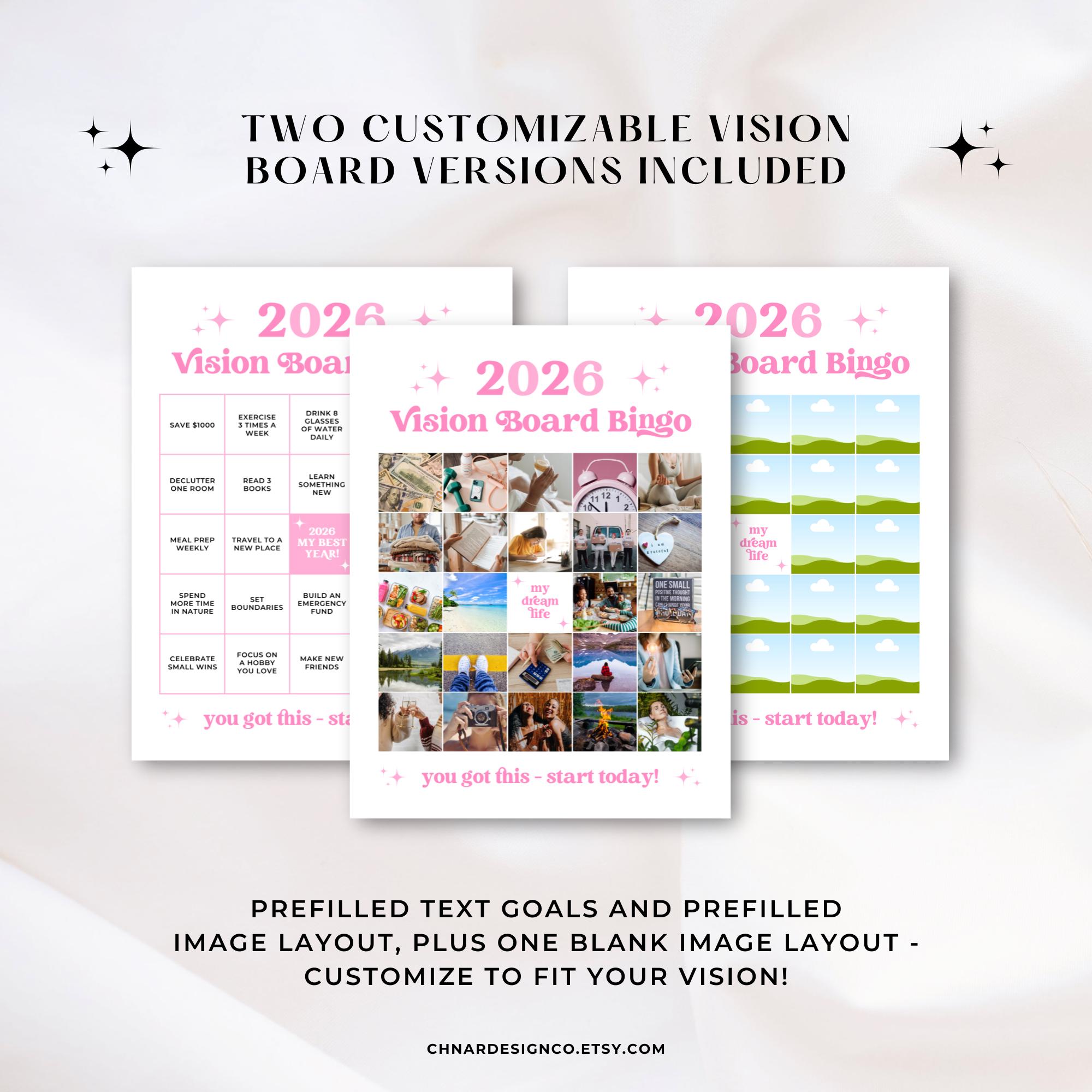 2026 Vision Board Bingo, Printable New Year Resolution Tracker ...