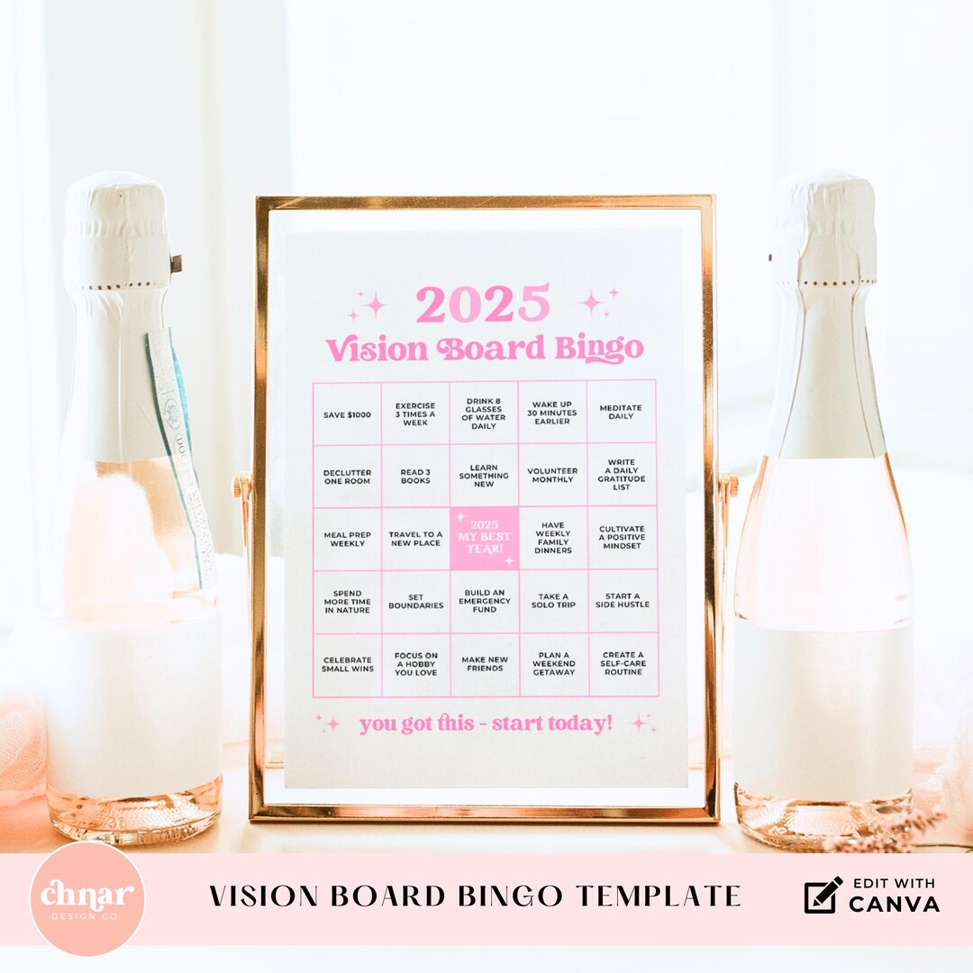 Vision Board Bingo Card Template, Editable Vision Board Party Activity ...