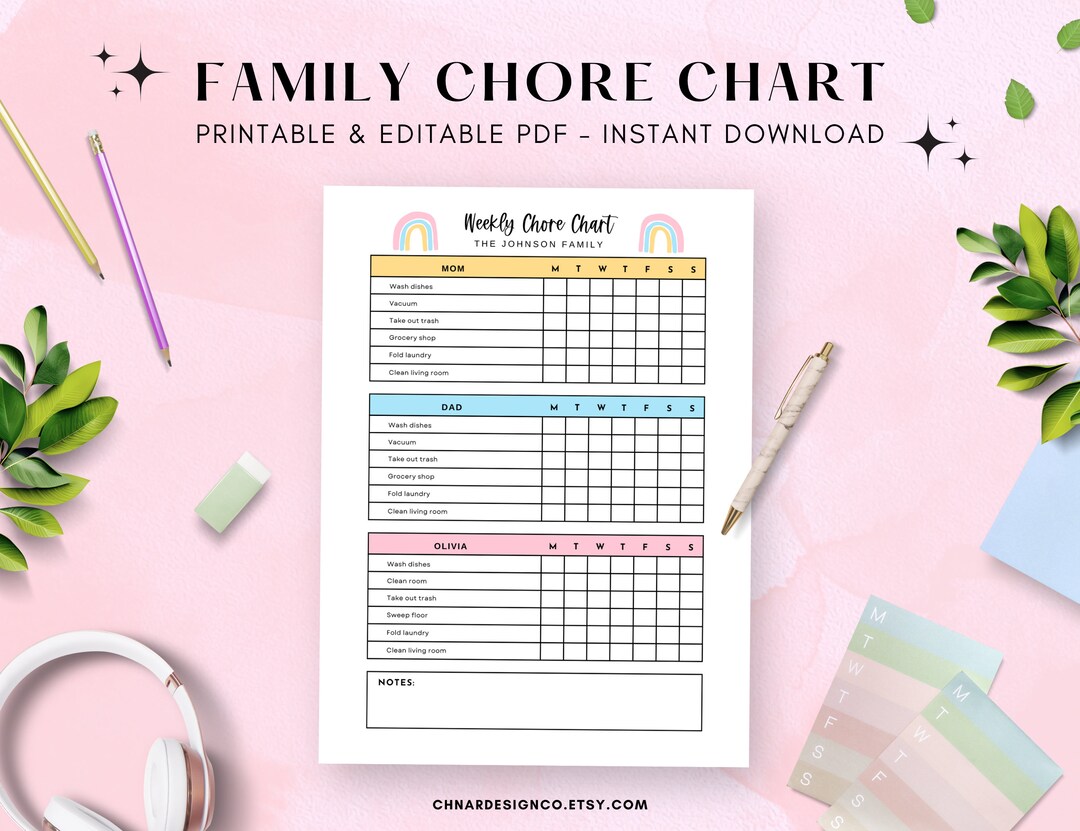 Editable Cleaning Schedule Template, Family Chore Chart, Editable PDF ...