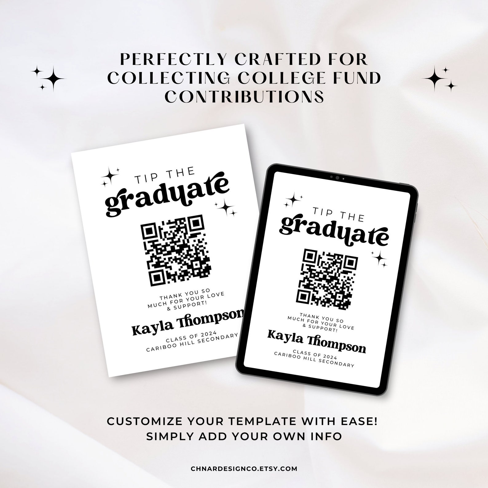 Tip the Grad Sign, College Fund QR Code Template, Printable Highschool ...