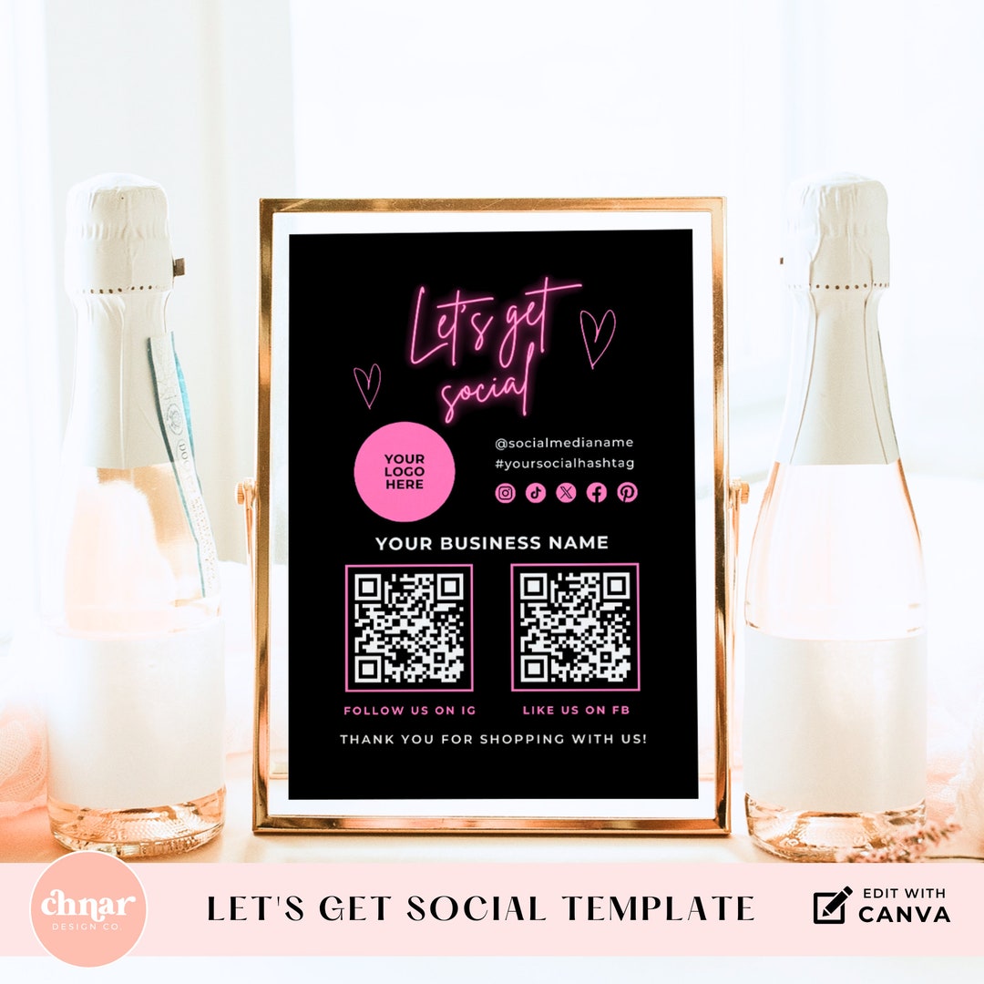 Follow Us Instagram Sign With QR Code, Lets Get Social Editable Canva ...