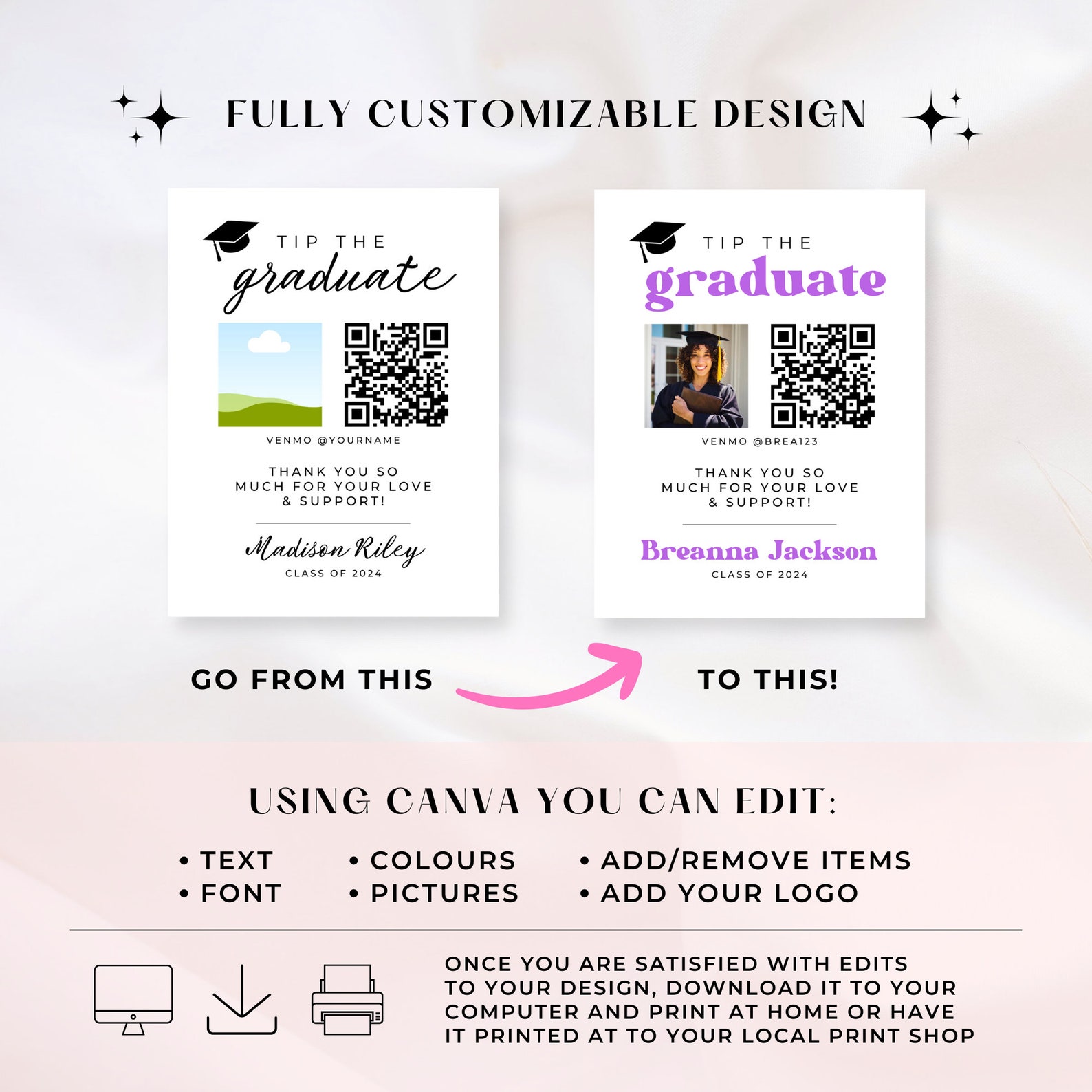 QR Code for Grad Party, DIY Tip the Grad Table Sign, Venmo Cash Gift ...