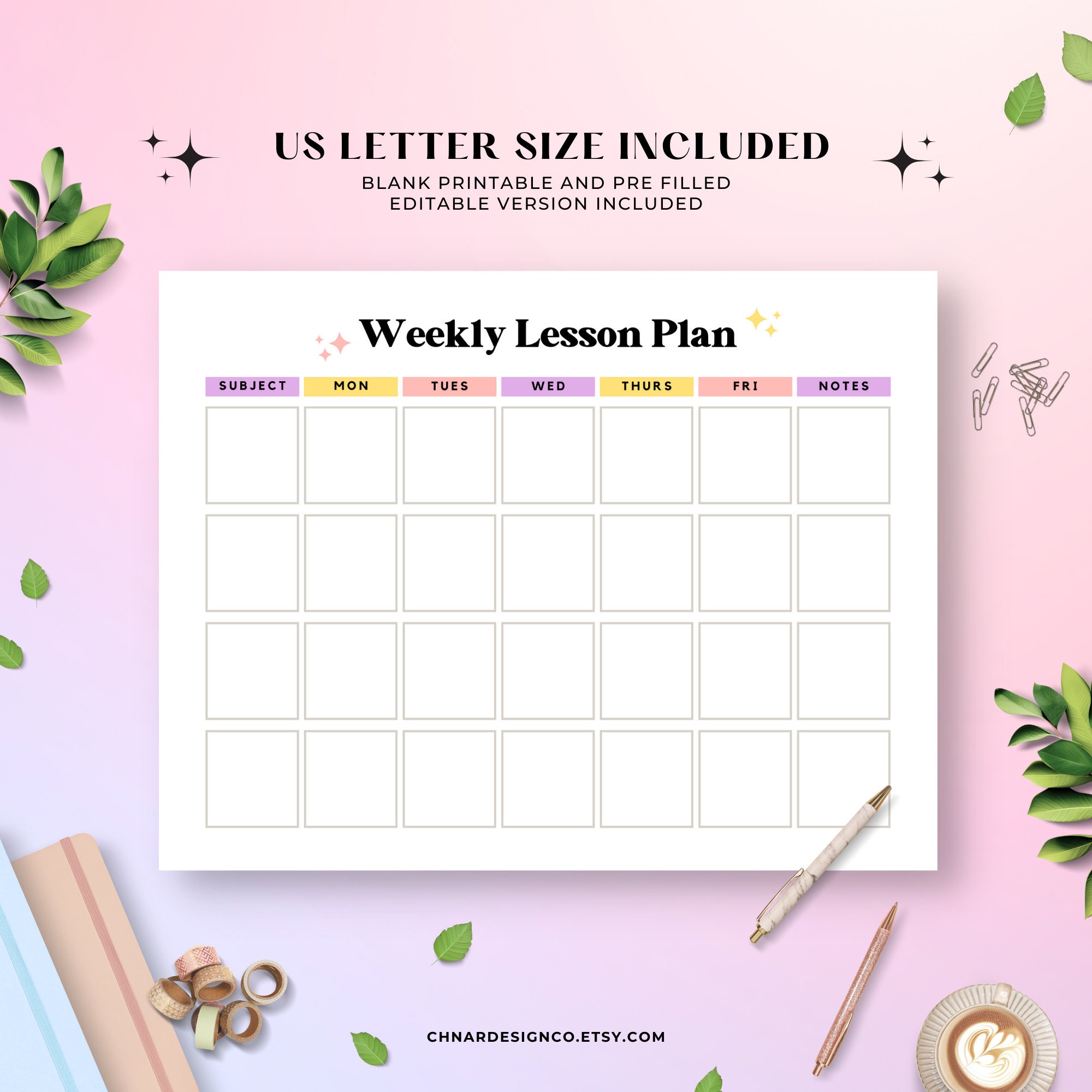 Printable Weekly Lesson Plan Template and Fillable PDF, Edit in Canva ...