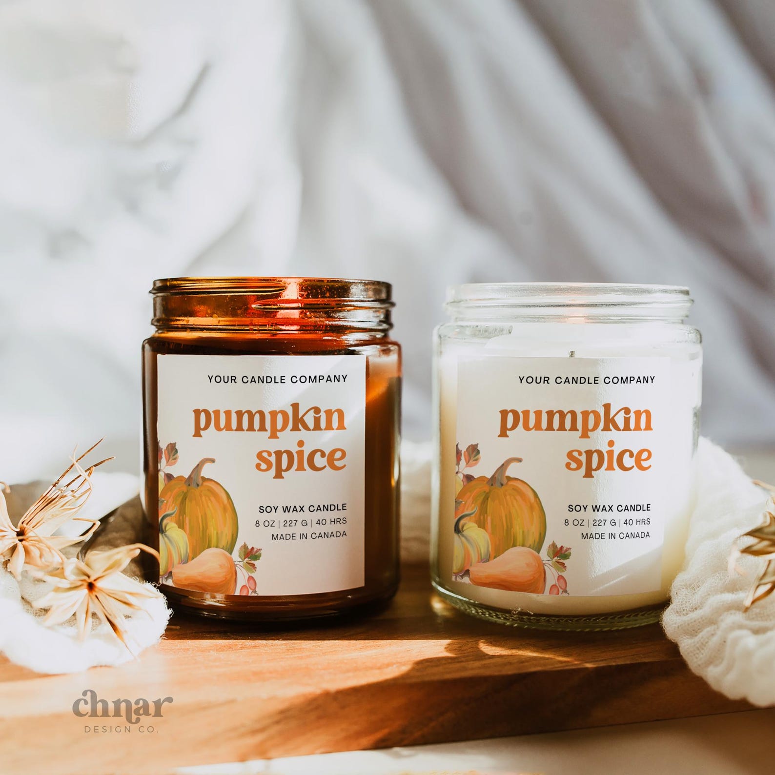 Printable Fall Candle Label Template , Editable Watercolor Pumpkin ...