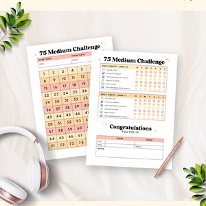 75 Day Medium Challenge Printable Track Habits, Weight Loss Journal ...