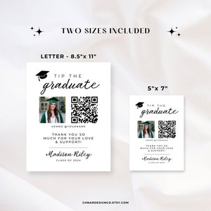 QR Code for Grad Party, DIY Tip the Grad Table Sign, Venmo Cash Gift ...
