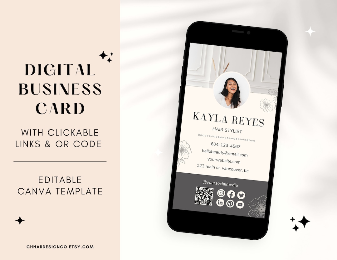 Editable Digital Business Card Clickable Links Qr Code for Hairstylists ...