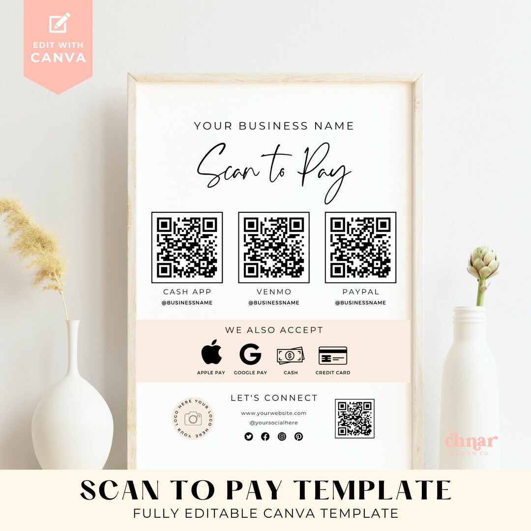 Scan to Pay Digital, Business Pay Sign, Scan to Pay for Salon, Lash ...