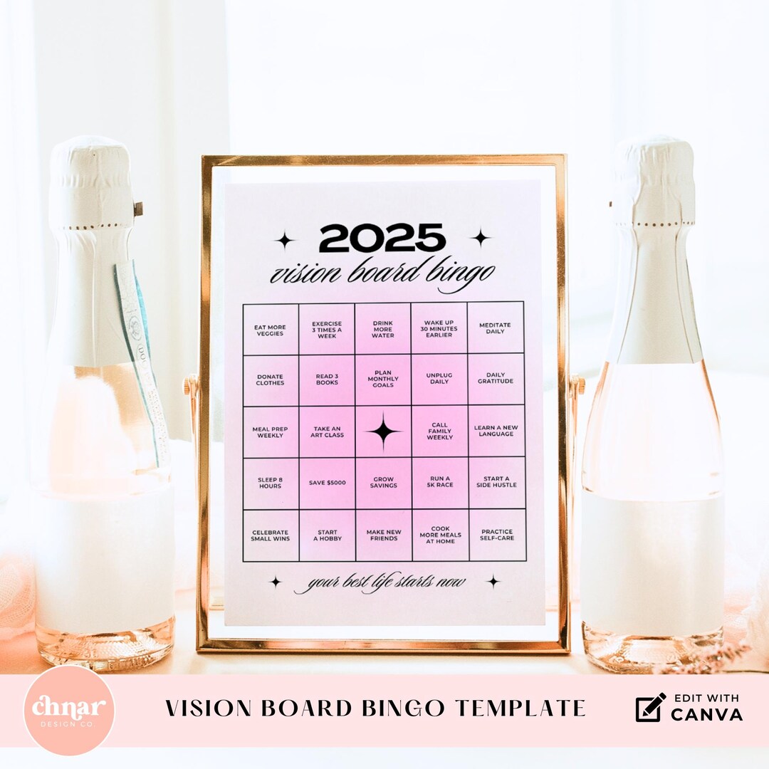 Editable 2025 Vision Board Bingo, Personal Goals Bingo, Digital Vision ...