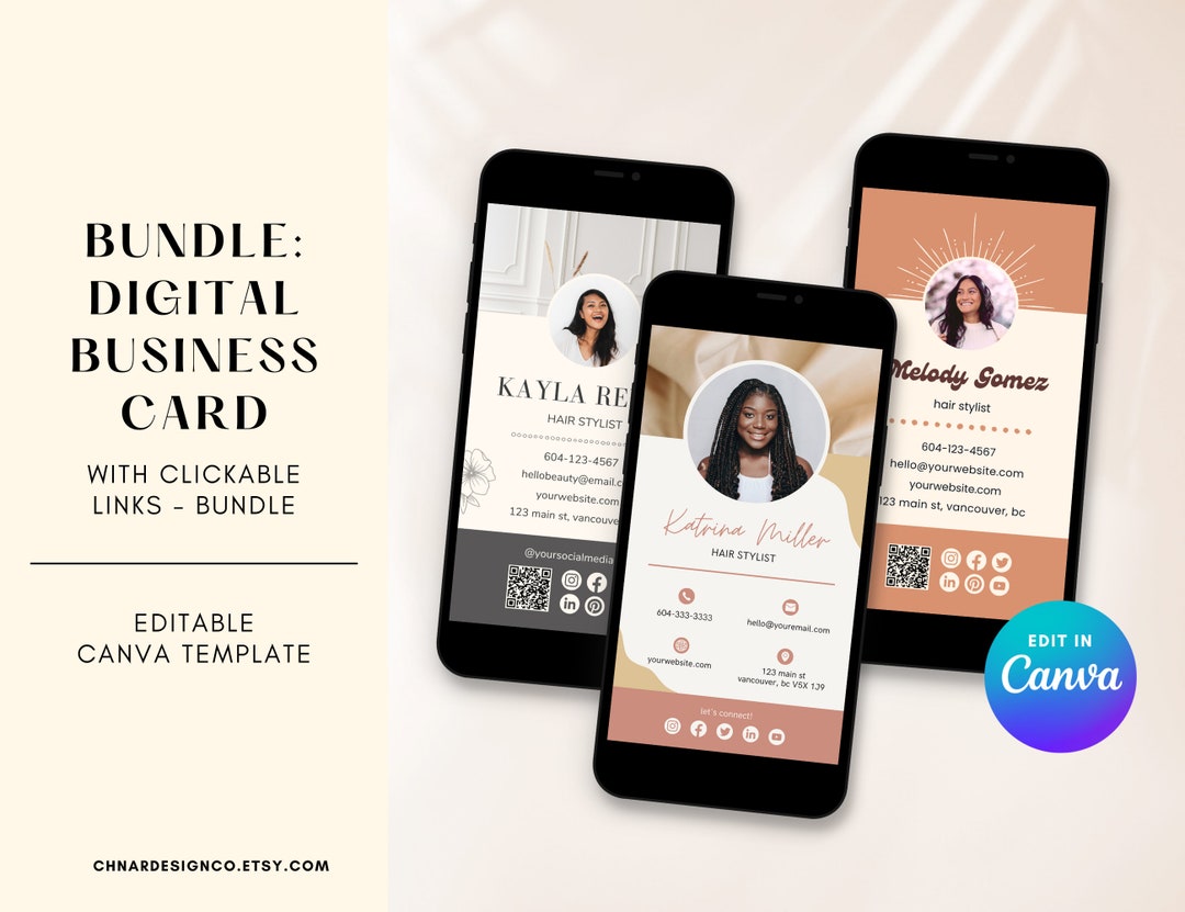 Digital Business Card, Clickable Links, Canva Template, Business Card ...