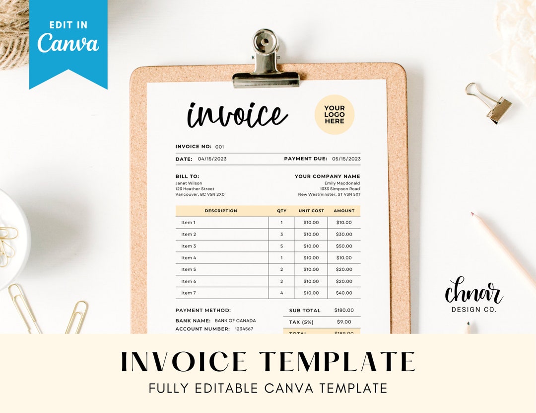 Simple Invoice Template Pdf, Canva Template, Simple Billing Invoice ...