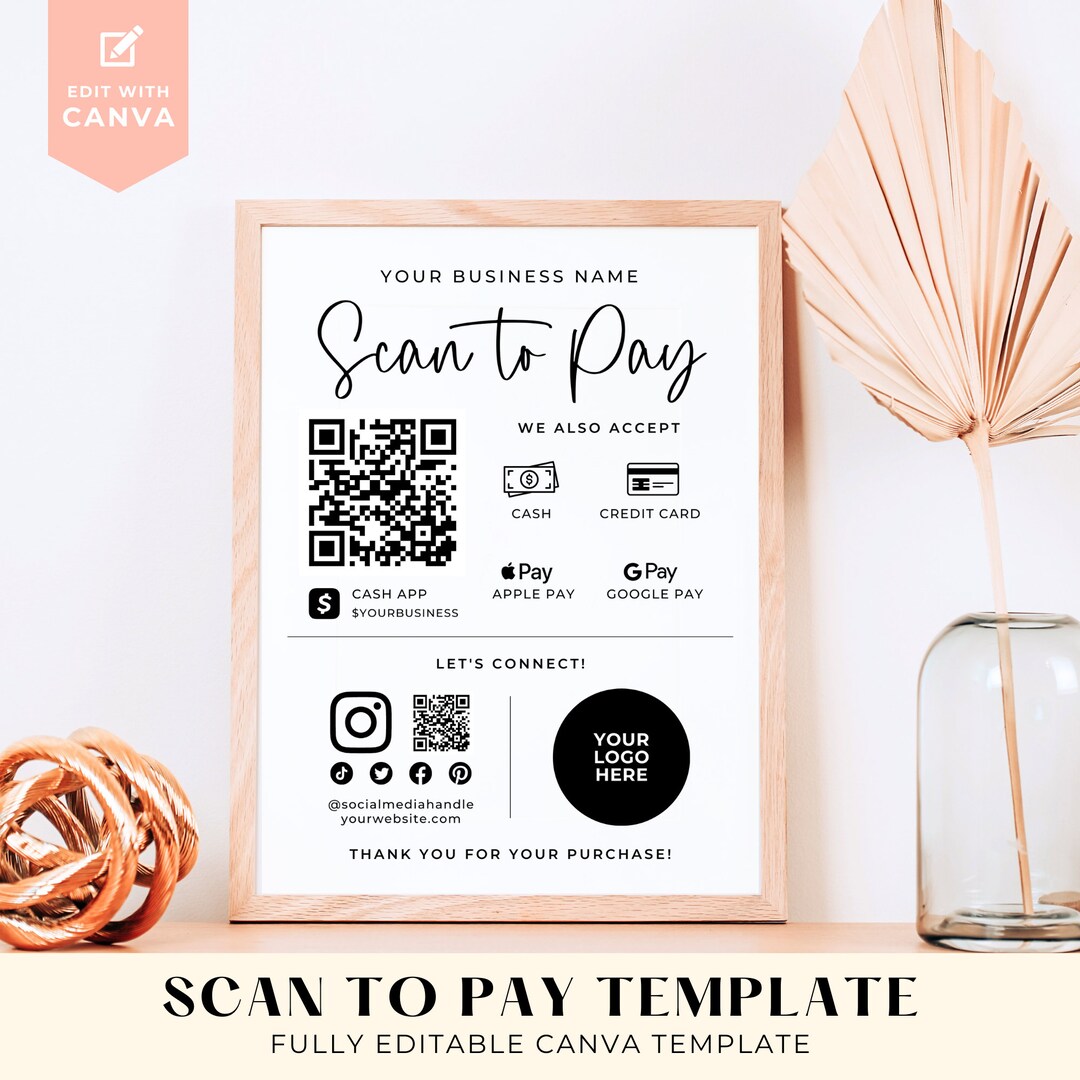 Editable Scan to Pay Card, Business Shop Sign for Nail Hair Salon ...