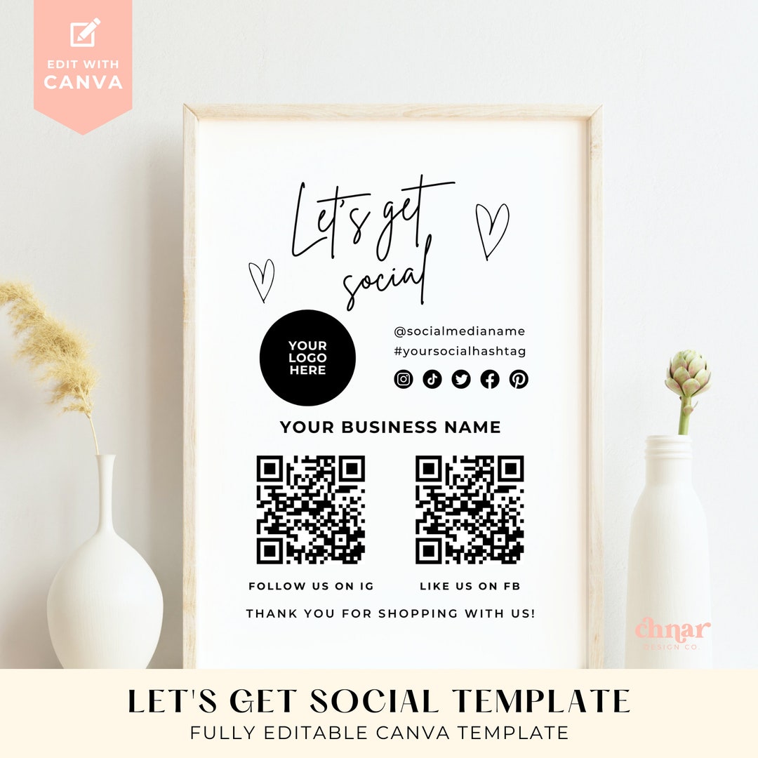 Lets Get Social Printable Sign, Social Media Sign Template, Small ...