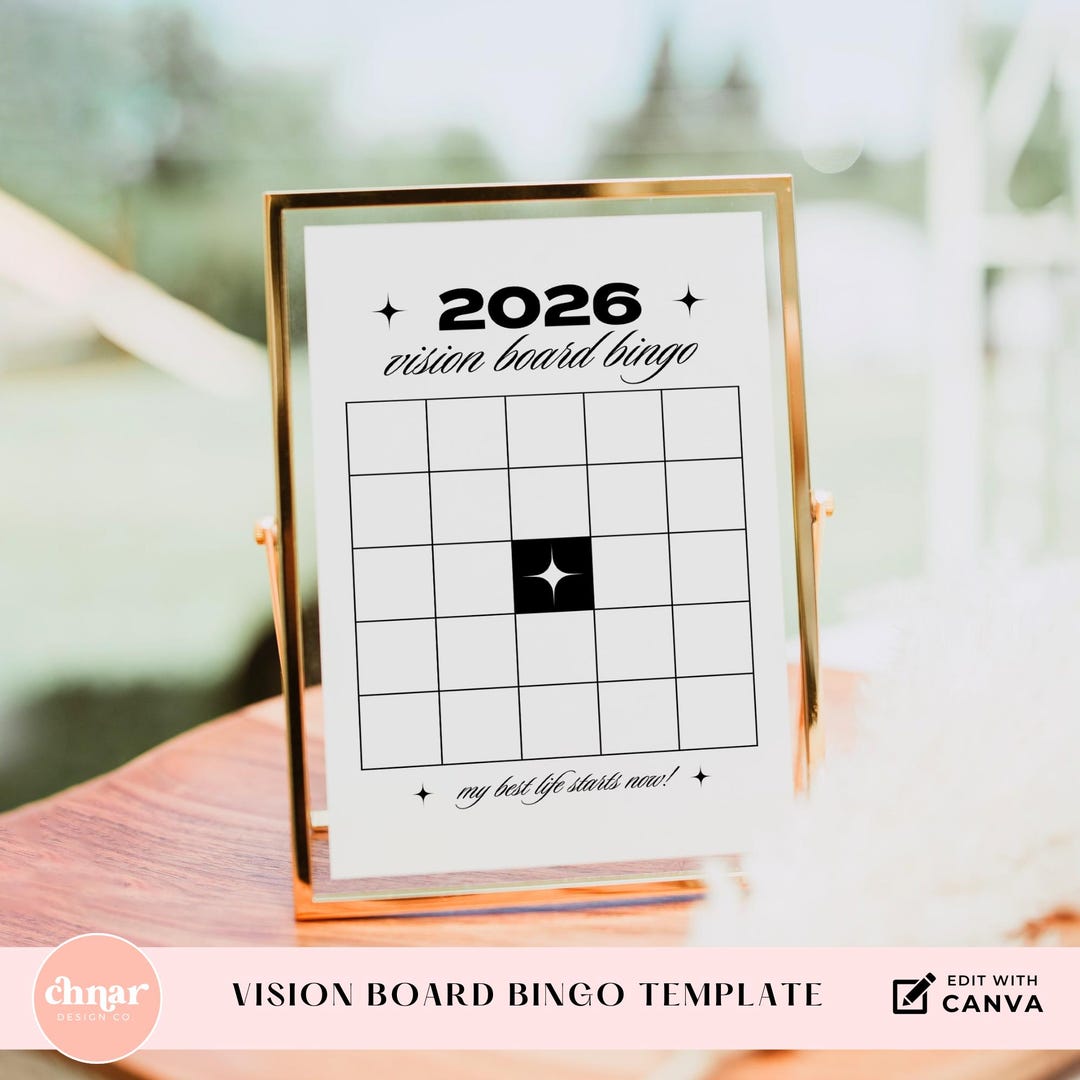 2026 Vision Board Bingo Printable, Minimal Bingo Card Canva Template ...