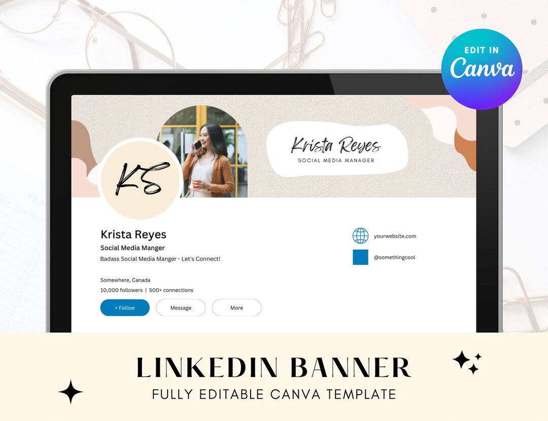 Linkedin Banner Template, Editable Canva Template, Boho Aesthetic ...