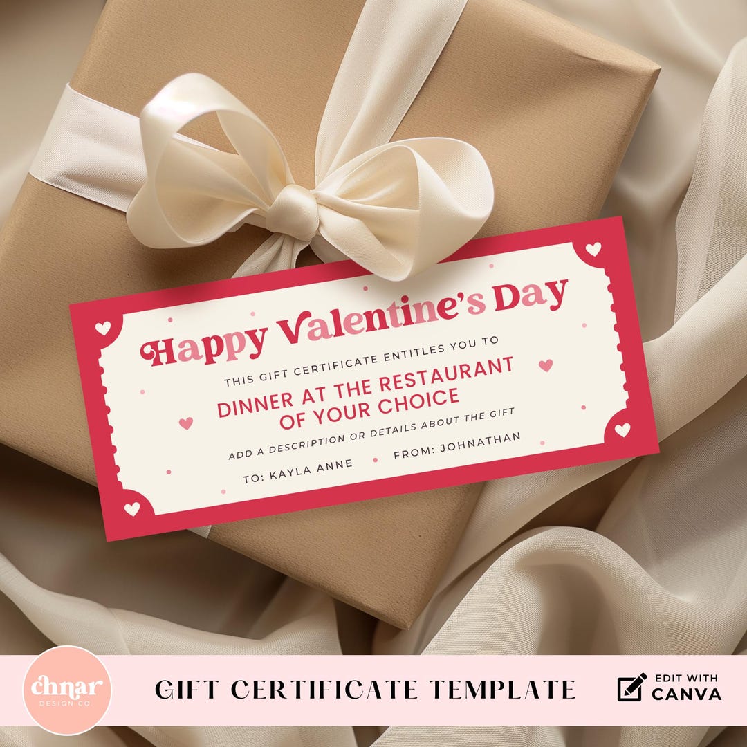Valentines Date Night Gift Certificate, Printable Dinner Date Gift Card ...
