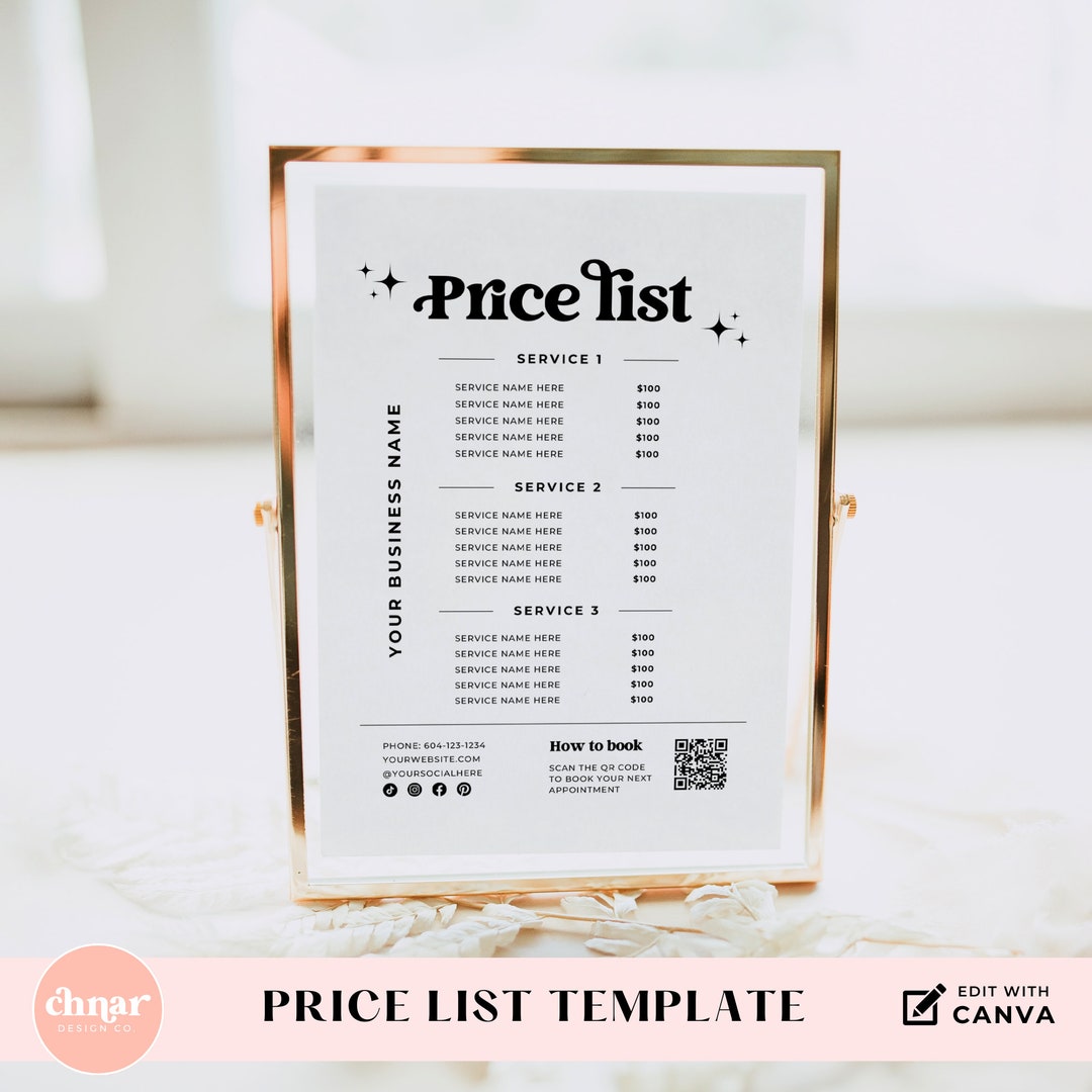 Makeup Artist Price List, Editable Canva Template With Scan to Book QR ...