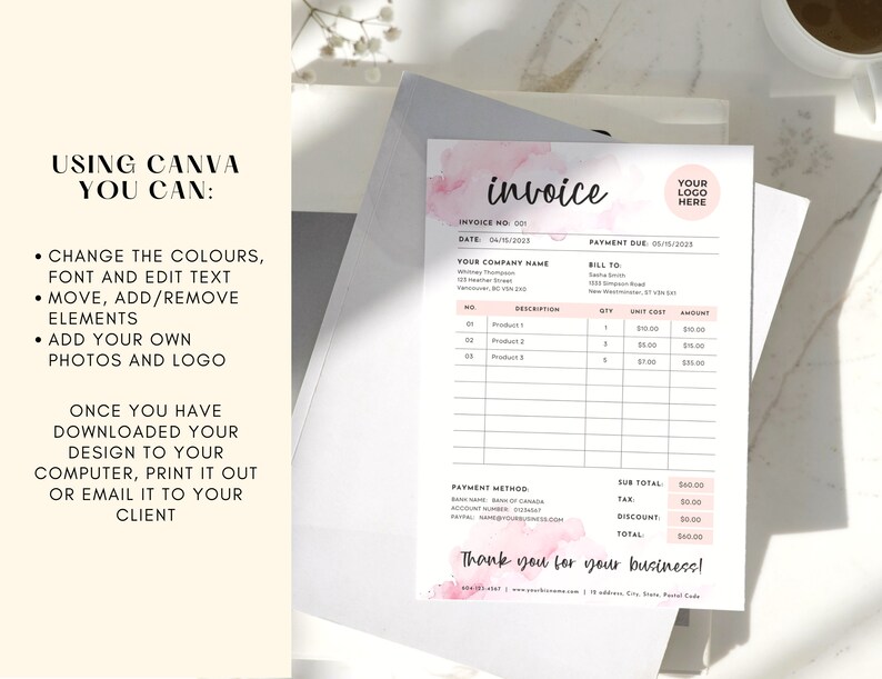 Simple Sales Invoice Template Canva Template Invoice - Etsy