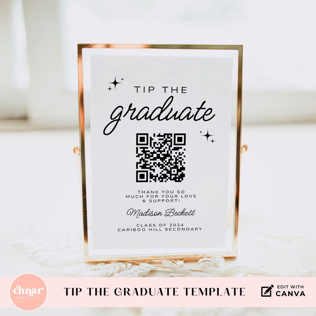 Tip the Graduate Sign, QR Code for Grad Party, Cashapp Venmo Gift for ...