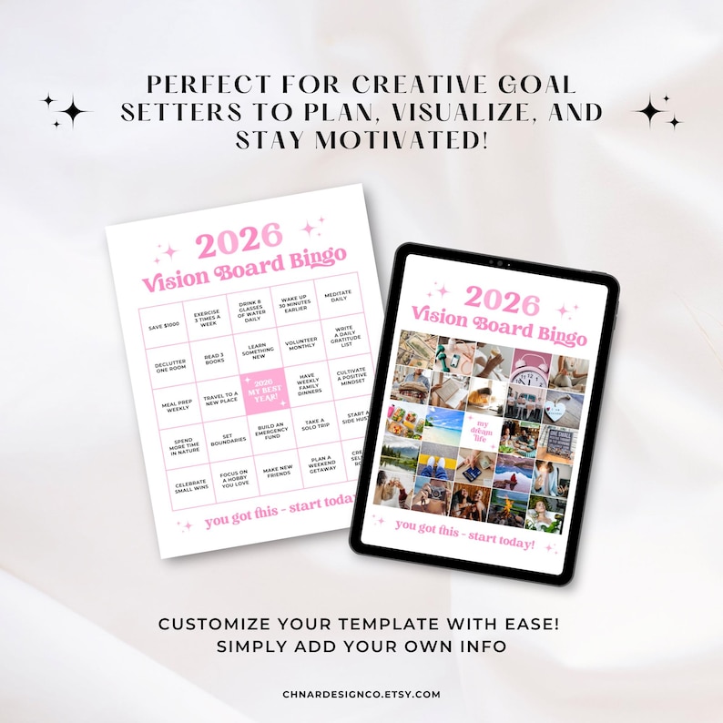 2026 Vision Board Bingo, Printable New Year Resolution Tracker ...