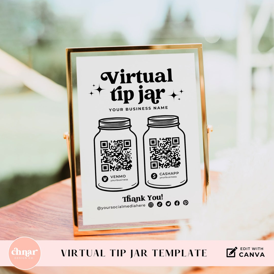 Virtual Tip Jar Printable, Retro Scan to Tip QR Code Sign for Wedding ...